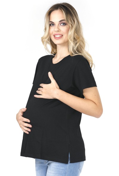 Baby Mom Baby Mom Bisiklet Yaka Rahat Kalıp Pamuklu Hamile Tshirt Baby Mom Baby Mom Bisiklet Yaka Rahat Kalıp Pamuklu Hamile Tshirt