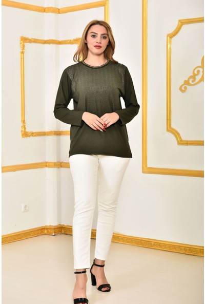 Tütsü Triko Dalga Desen Rayon Triko Büyük Beden Bluz Merserize Anne Kazak Haki Tütsü Triko Dalga Desen Rayon Triko Büyük Beden Bluz Merserize Anne Kazak Haki