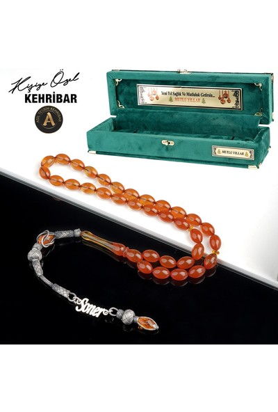 Asil Gümüş Tesbih Kişiye Özel Kutulu ve Isimli Püsküllü Arpa Kesim Turuncu Şeffaf Renk Sıkma Kehribar Set Asil Gümüş Tesbih Kişiye Özel Kutulu ve Isimli Püsküllü Arpa Kesim Turuncu Şeffaf Renk Sıkma Kehribar Set