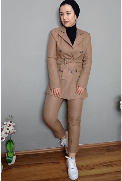Maysa Butik Victoria Kruvaze Ceketli Takım- Sütlü Kahve