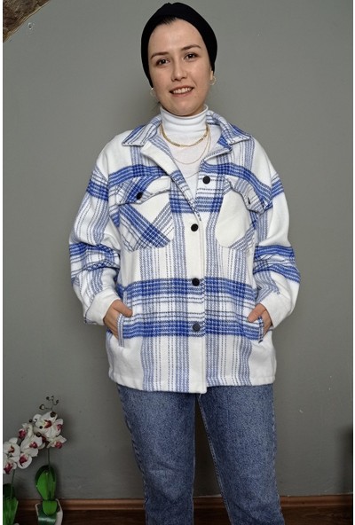 Maysa Butik Ekose Cepli Ceket - Saks Mavisi