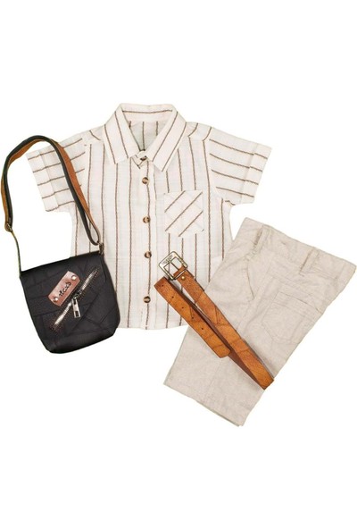 Erkek Çocuk Gömlek Pantolon Takım Çantalı - Kahve - 4 Yaş