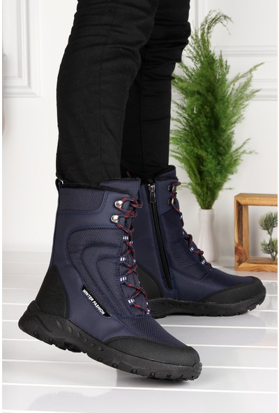 Woggo Twg 7610 Günlük Içi Termal Kürklü Kadın Bağcıklı Kar Bot Ayakkabı Lacivert