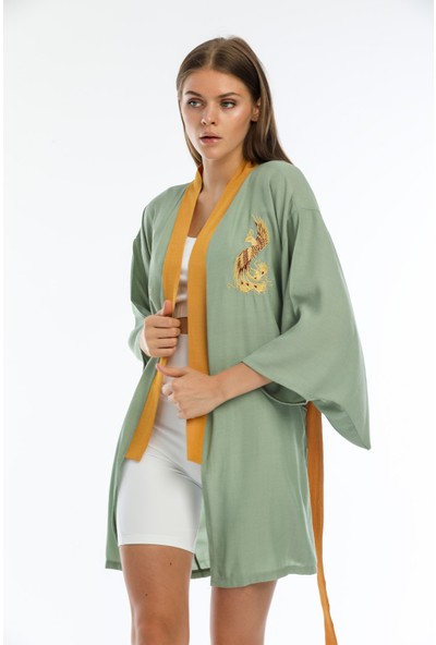 Masuwerte Kısa Kimono Sabahlık Anka Kuşu Nakışlı Yeşil The Phoenix 1 Masuwerte Kısa Kimono Sabahlık Anka Kuşu Nakışlı Yeşil The Phoenix 1