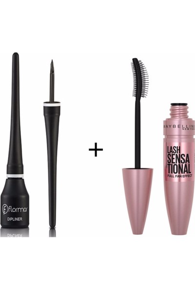 Maybelline New York Lash Sensational Yelpaze Etkili Siyah Maskara+Flormar Eyeliner Dipliner Maybelline New York Lash Sensational Yelpaze Etkili Siyah Maskara+Flormar Eyeliner Dipliner