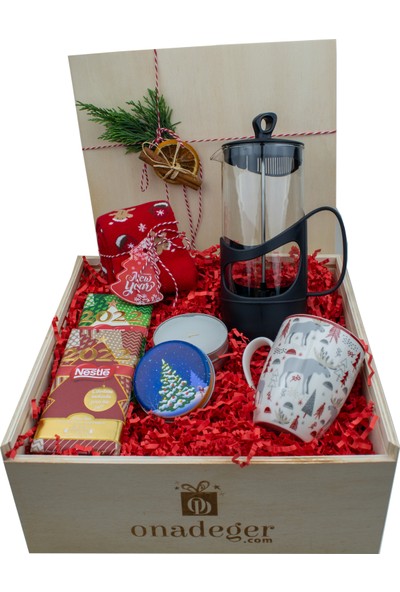 Ona Değer Kahve Sever Yeni Yıl Hediye Kutusu 30 x 30 x 12 cm