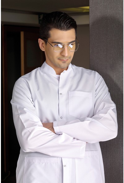 Çizgi Medikal Erkek Hakim Yaka Laboratuvar Önlüğü Hemşire Eczacı Öğretmen Doktor- Alpaka Kumaş