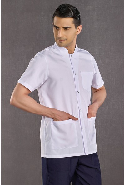 Çizgi Medikal Erkek Hakim Yaka Kısa Kol Kısa Önlük Hemşire Eczacı Öğretmen Doktor- Alpaka Kumaş