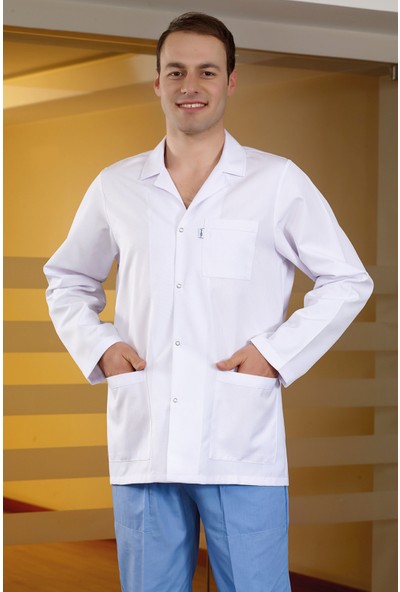 Çizgi Medikal Erkek Klasik Yaka Laboratuvar Önlüğü Hemşire Eczacı Öğretmen Doktor- Alpaka Kumaş