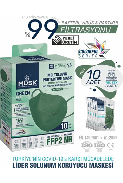 Musk N95 Maske Yeşil Renk 10 Adet