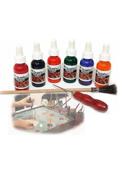 Ebru Boya Seti Profesyonel 6 Renk 30ML Fırça ve Biz Hediyeli Ebru Boya Seti Profesyonel 6 Renk 30ML Fırça ve Biz Hediyeli