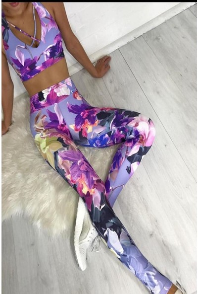 Fashion Tayt Dijital Lacivert Desenli 2li Tayt Takım