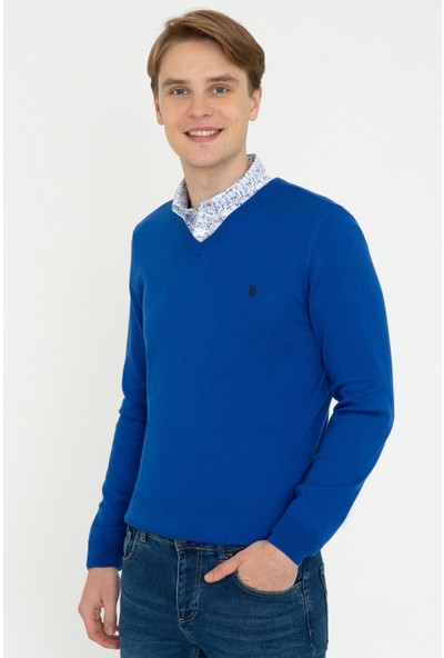 U.S. Polo Assn. Mavi Triko Kazak Basic 50237037-VR045 U.S. Polo Assn. Mavi Triko Kazak Basic 50237037-VR045