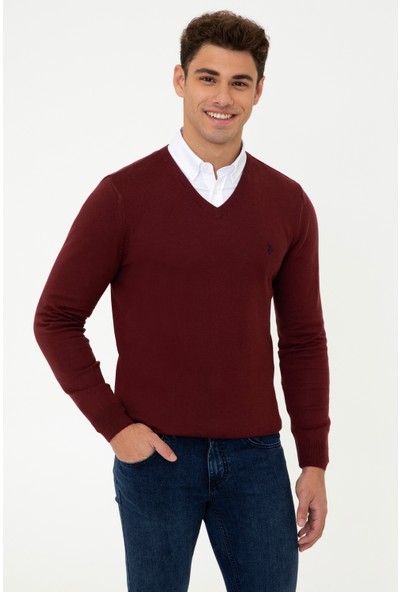 U.S. Polo Assn. Erkek Bordo Triko Kazak Basic 50237037-VR014 U.S. Polo Assn. Erkek Bordo Triko Kazak Basic 50237037-VR014