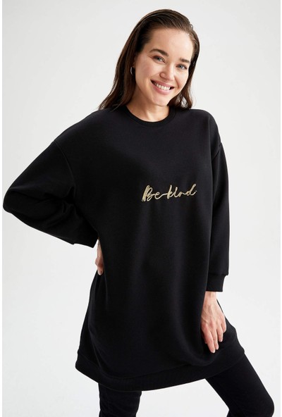 DeFacto DF Plus Oversize Fit Slogan Baskılı Uzun Kollu Sweatshirt Tunik W7470AZ21CW DeFacto DF Plus Oversize Fit Slogan Baskılı Uzun Kollu Sweatshirt Tunik W7470AZ21CW
