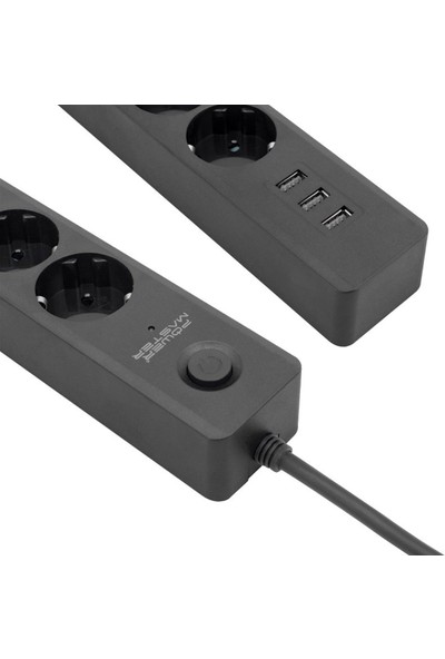 Powermaster PM-7747 3 Usb'li 1.5 Metre Kablolu 4'lü Termal Akım Korumalı Priz (10A-2500W) 323044