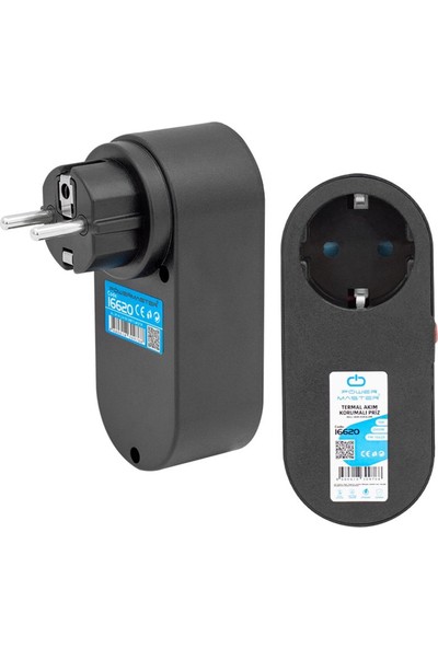Powermaster Oval Kasa Siyah Tekli Termal Akım Korumalı Priz (10A-2500W) PM-16620 323037 Powermaster Oval Kasa Siyah Tekli Termal Akım Korumalı Priz (10A-2500W) PM-16620 323037