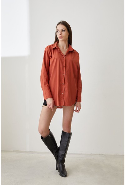 Lime Moda Oversize Gömlek-Kiremit Lime Moda Oversize Gömlek-Kiremit