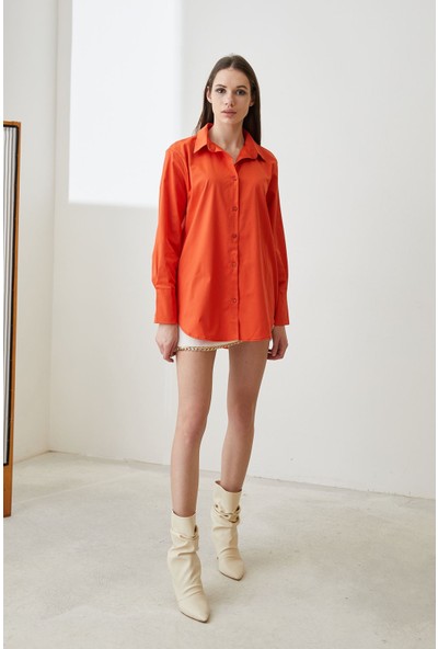 Lime Moda Oversize Gömlek-Oranj Lime Moda Oversize Gömlek-Oranj