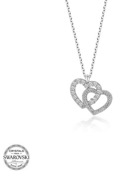 Silver Swarovski Taşlı Gümüş Kalp Kadın Kolye
