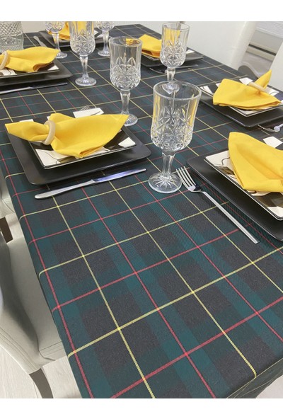 Zeren Home Örme Yeşil Ekose Desenli Kumaş Masa Örtüsü
