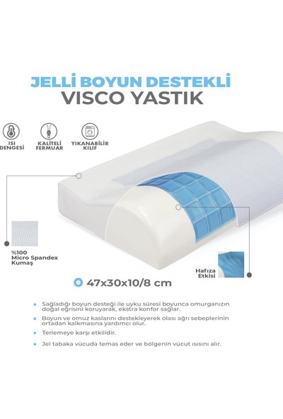 Visco Foam Serinleten Boyun Destekli Jelli Visco Yastık Visco Foam Serinleten Boyun Destekli Jelli Visco Yastık