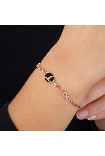 Tek Tarzım Takı Kadın Sonsuzluk Figürlü Rose Renk Gümüş T Harfi Bileklik Tek Tarzım Takı Kadın Sonsuzluk Figürlü Rose Renk Gümüş T Harfi Bileklik