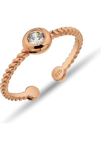 Tek Tarzım Takı Gümüş Tek Taşlı Yüzük Ayarlanabilir Rose Renkli YZK-0001 Tek Tarzım Takı Gümüş Tek Taşlı Yüzük Ayarlanabilir Rose Renkli YZK-0001