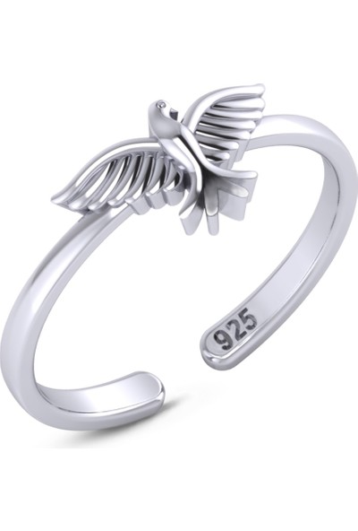 Tek Tarzım Takı Rodyumlu Mikail Kuşu Gümüş Yüzük