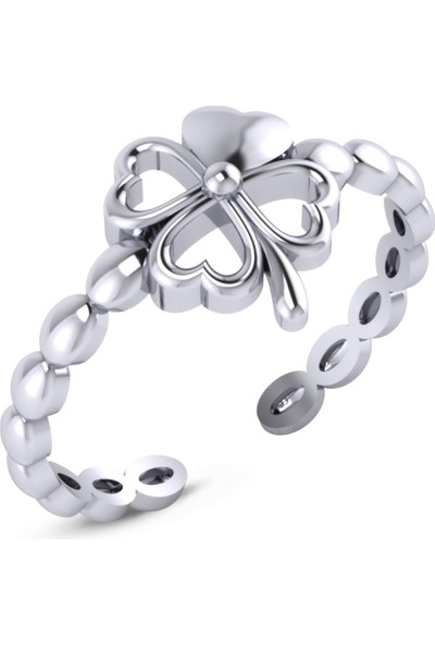 Tek Tarzım Takı Rodyum Renkli Gümüş Yonca Yüzük