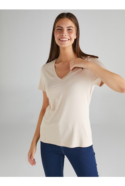 Faik Sönmez V Yaka Kısa Kol T-Shirt 63027