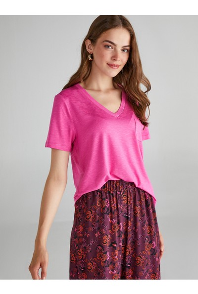 Faik Sönmez V Yaka Kısa Kollu T-Shirt 63015