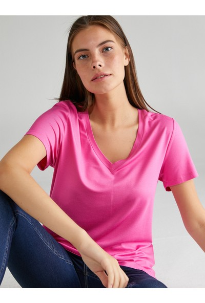 Faik Sönmez V Yaka Kısa Kol T-Shirt 63027