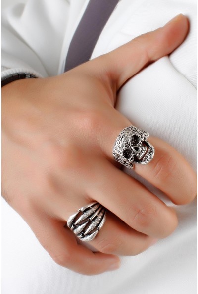 Madame Concept Erkek Antik Pençe ve Kuru Kafalı 2’li Kombin Zamak Yüzük