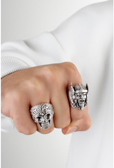 Madame Concept Erkek Antik Odin ve Kuru Kafalı 2’li Kombin Zamak Yüzük