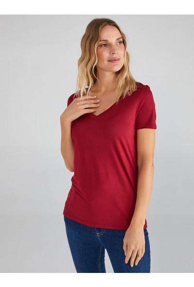 Faik Sönmez V Yaka Kısa Kol T-Shirt 63822