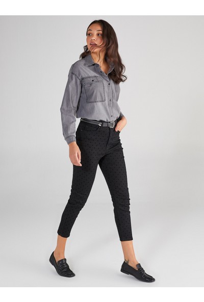 Faik Sönmez Puantiye Flok Baskılı Jean Pantolon 63303