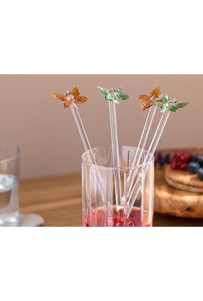 English Home Butterflys Cam 4'lü Kokteyl Karıştırıcı 20 cm Kahve - Yeşil English Home Butterflys Cam 4'lü Kokteyl Karıştırıcı 20 cm Kahve - Yeşil