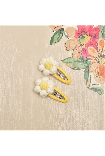 The Lunallena Örgü Papatya Kız Bebek/çocuk Ikili Çıtçıt Toka Seti