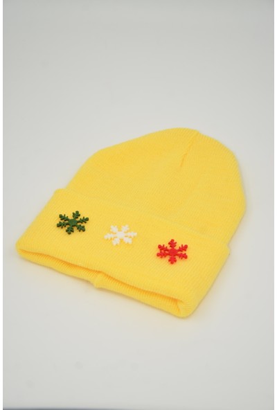 Moxxo Sevgililer Günü Özel Koleksiyonu Kar Tane Figürlü Sarı Renk Unisex Hediyelik Bere Moxxo Sevgililer Günü Özel Koleksiyonu Kar Tane Figürlü Sarı Renk Unisex Hediyelik Bere