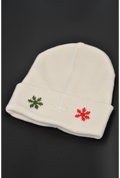 Moxxo Sevgililer Günü Özel Koleksiyonu Kar Tane Figürlü Bej/krem Renk Unisex Hediyelik Bere