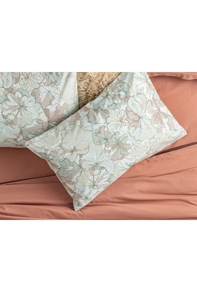 English Home Geranium Pamuklu 2'li Yastık Kılıfı 50 x 70 cm Su Yeşili