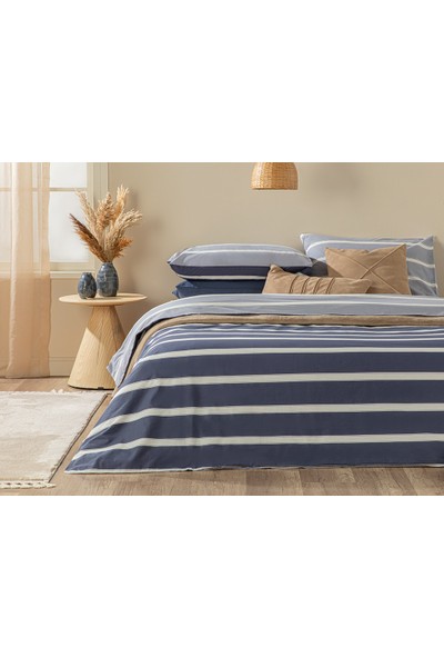 English Home Bold Stripe Pamuklu Tek Kişilik Nevresim Seti 160 x 220 cm Mavi