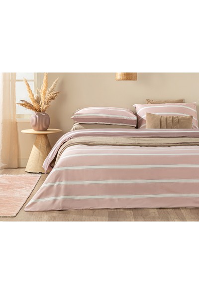 English Home Bold Stripe Pamuklu Çift Kişilik Nevresim Seti 200 x 220 cm Pembe