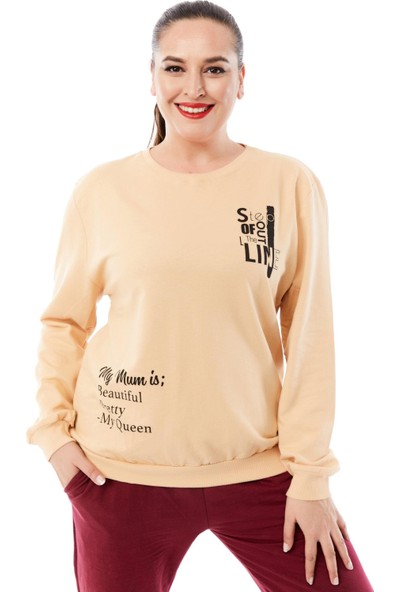 Büyük Beden Camel Basic Oversize Sweatshirt