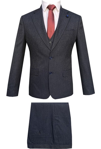 Süvari Dar Kalıp 6 Drop Yelekli Desenli Lacivert Takım Elbise Süvari Dar Kalıp 6 Drop Yelekli Desenli Lacivert Takım Elbise