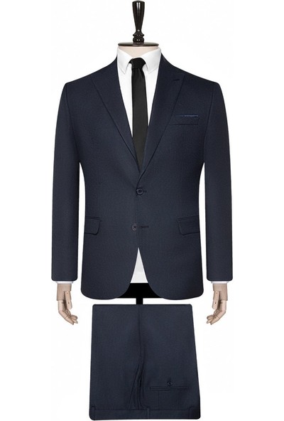 Süvari Rahat Kalıp 4 Drop Desenli Yeleksiz Lacivert Takım Elbise