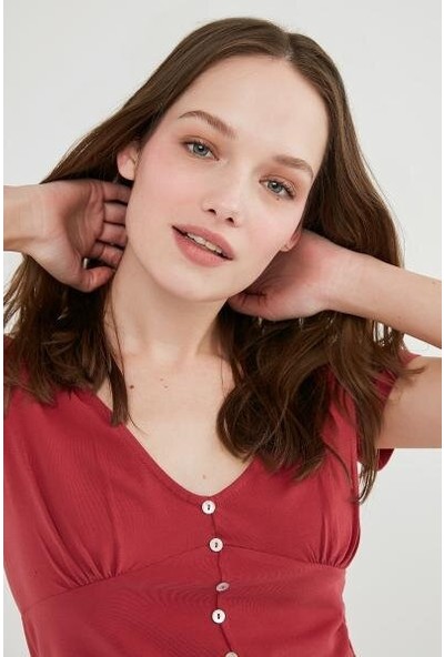 Penti Burgundy Button Ss Tişört