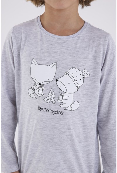 Penti Açık Gri Melanj Erkek Çocuk Foxy 2li Pijama Takımı