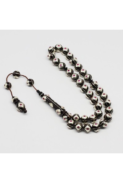 Tesbih Pasajı Kök Yakut ve Gümüş Nakkaş Işlemeli Kuka Tesbih